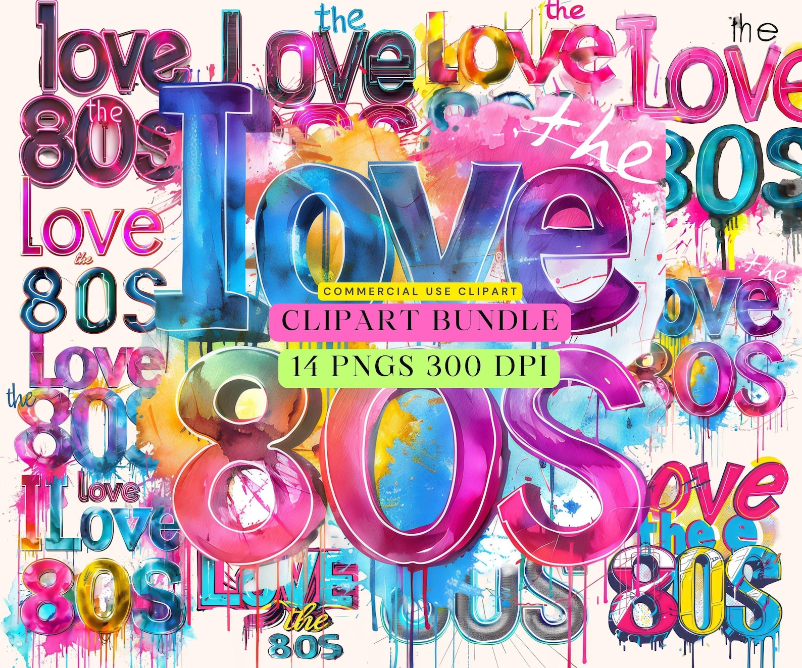 I Love the 80s Clipart, I Love the 80s Png, Neon 80s Clipart Bundle ...