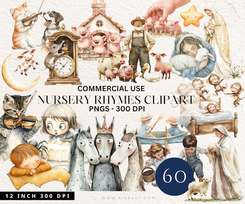 Watercolor Nursery Rhyme Clipart PNG Digital Download Commercial Use ...