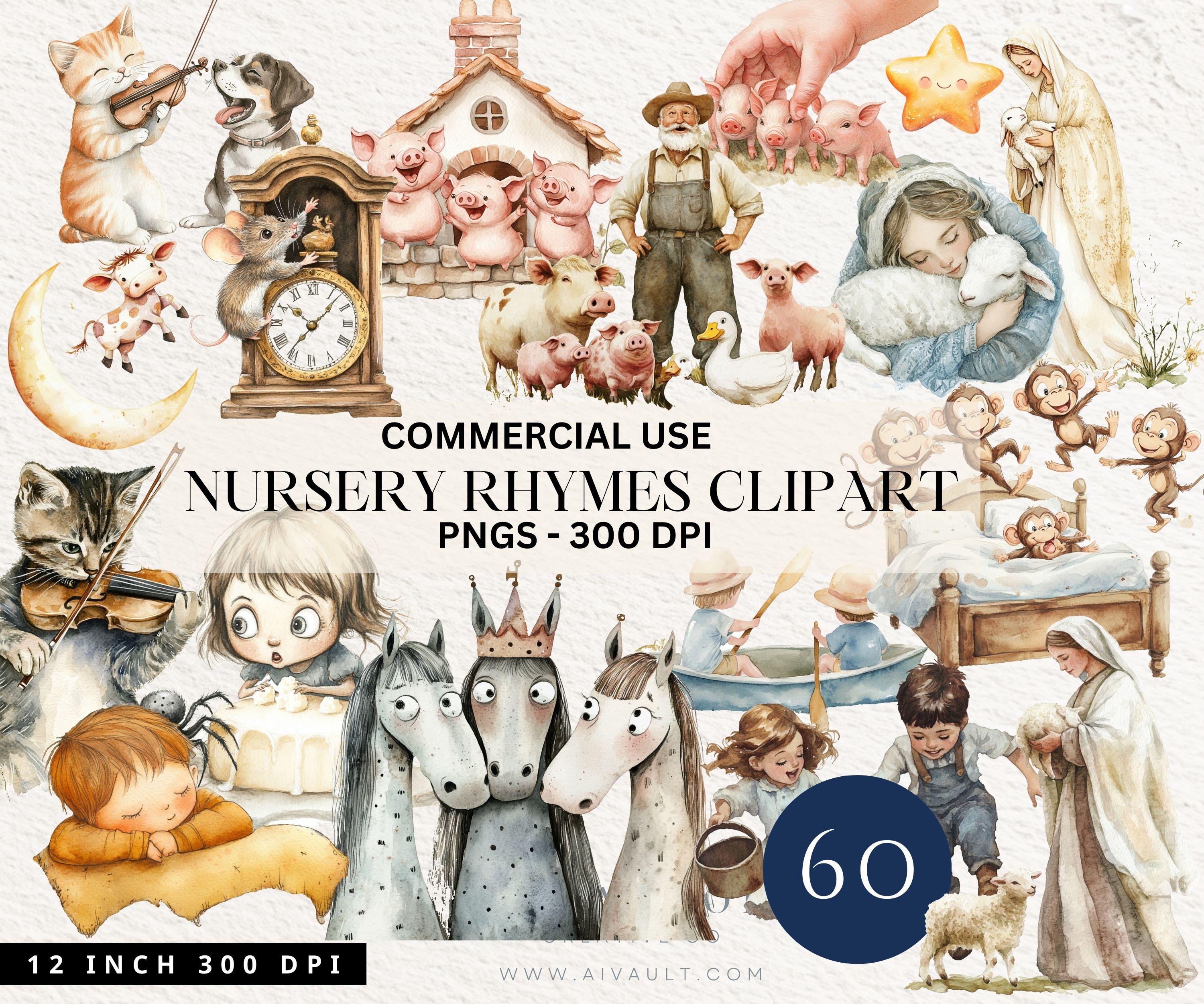 Mother Goose Nursery Rhymes Clipart, Watercolor Nursery Rhyme Clipart ...