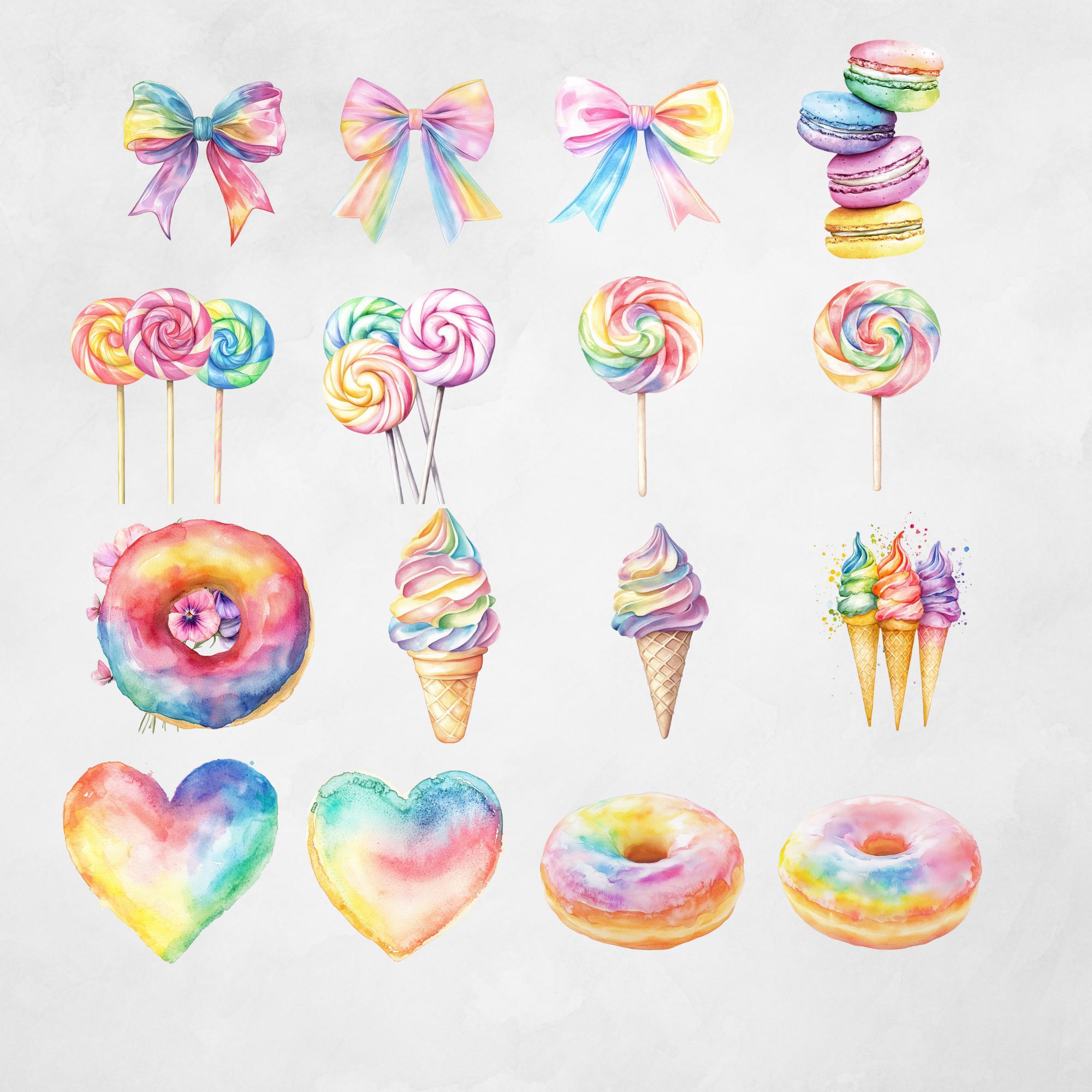 Pastel Candyland Clipart Set, Watercolor Sweets Clipart, Popsicle ...