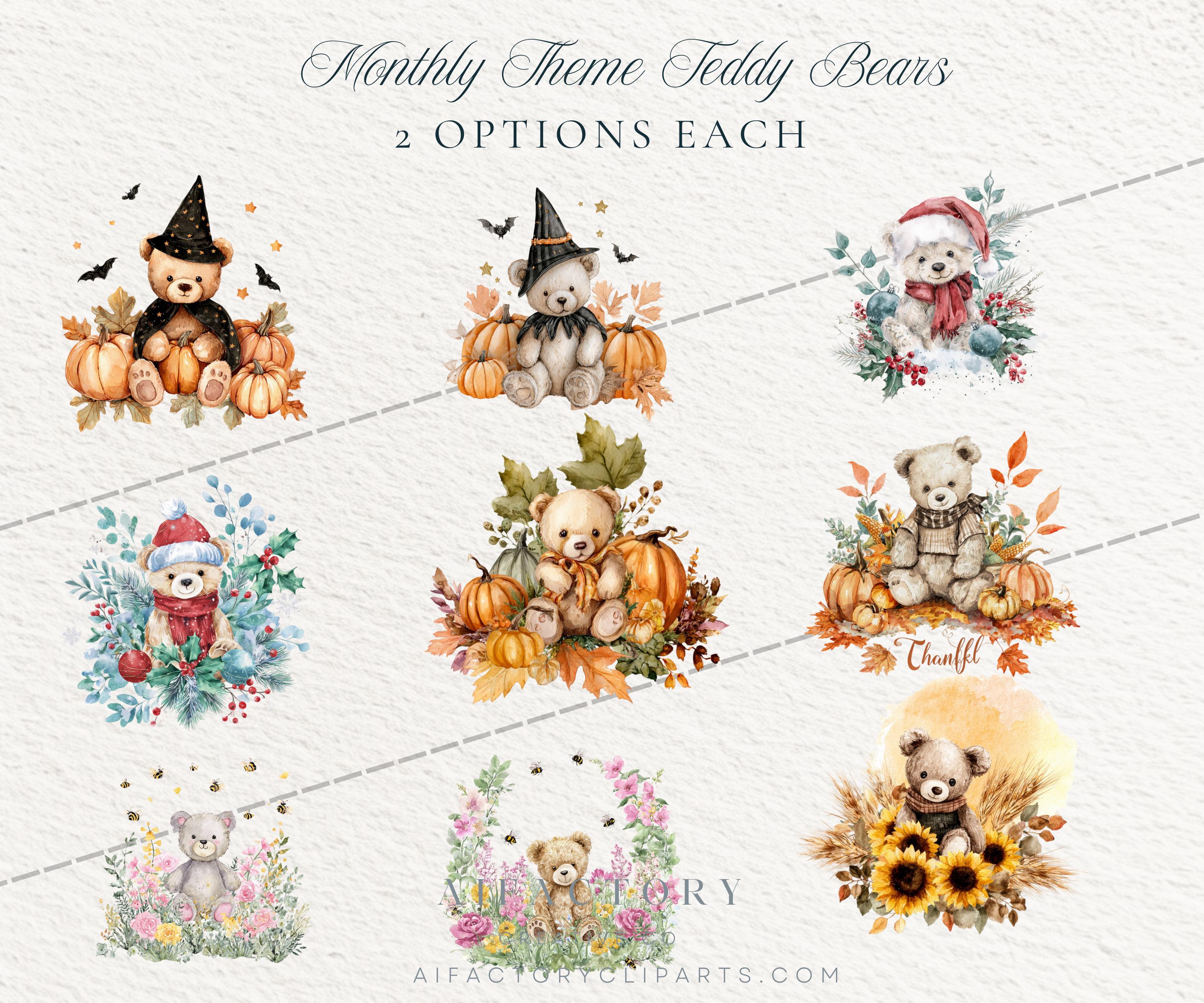 Months of the Year Watercolor Clipart Set, Teddy Bear Months of Year ...