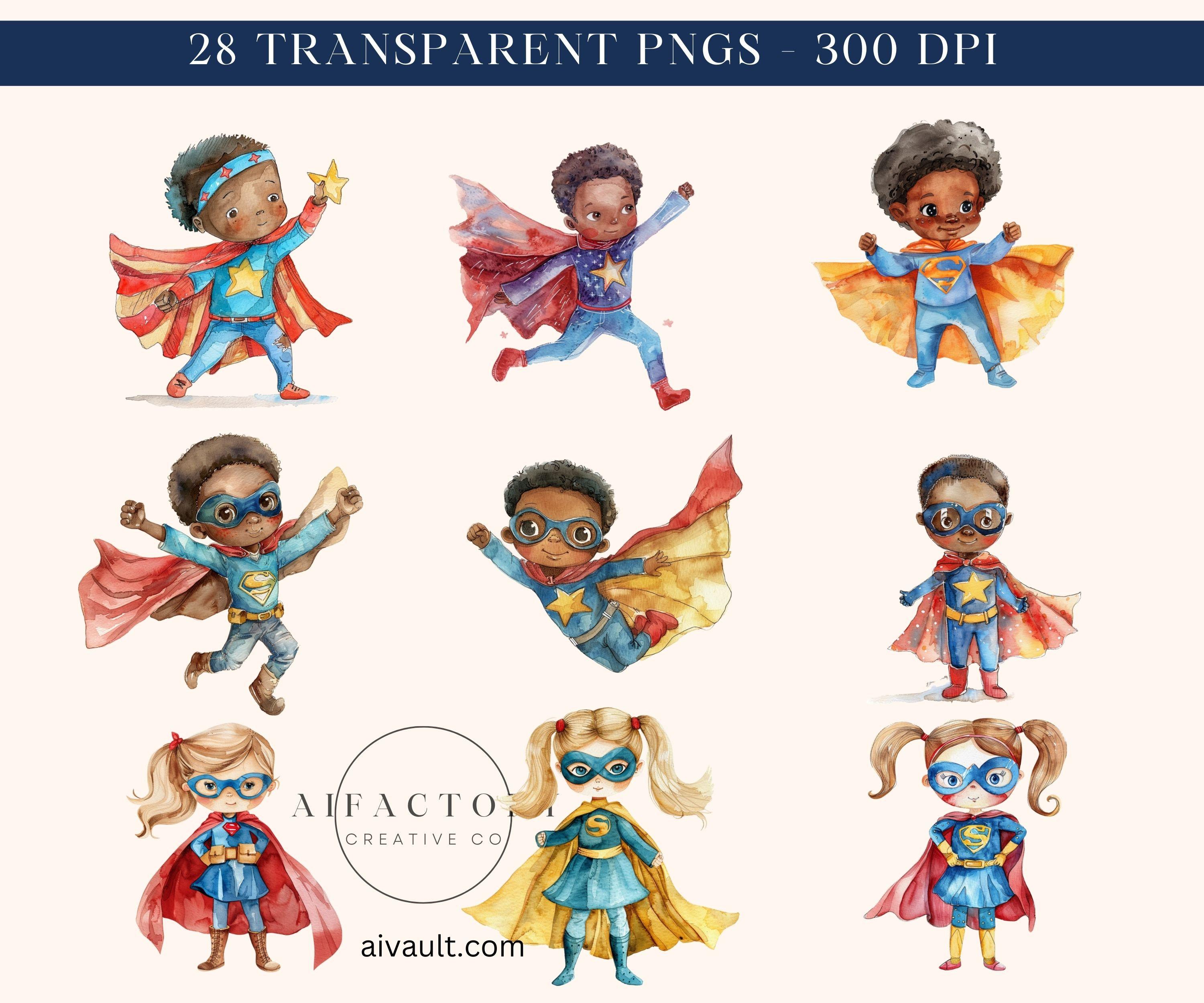 Watercolor Superhero Clipart Bundle With Commercial License Png ...