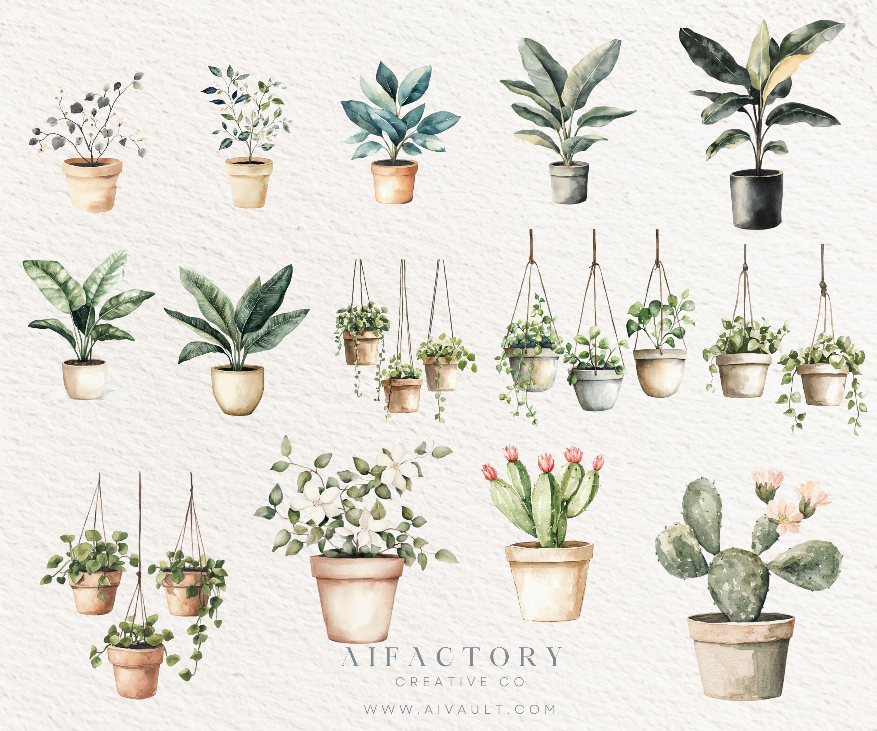 Potted Plant Clipart, Gardening Clipart, Flower Clipart Bundle, Potted ...
