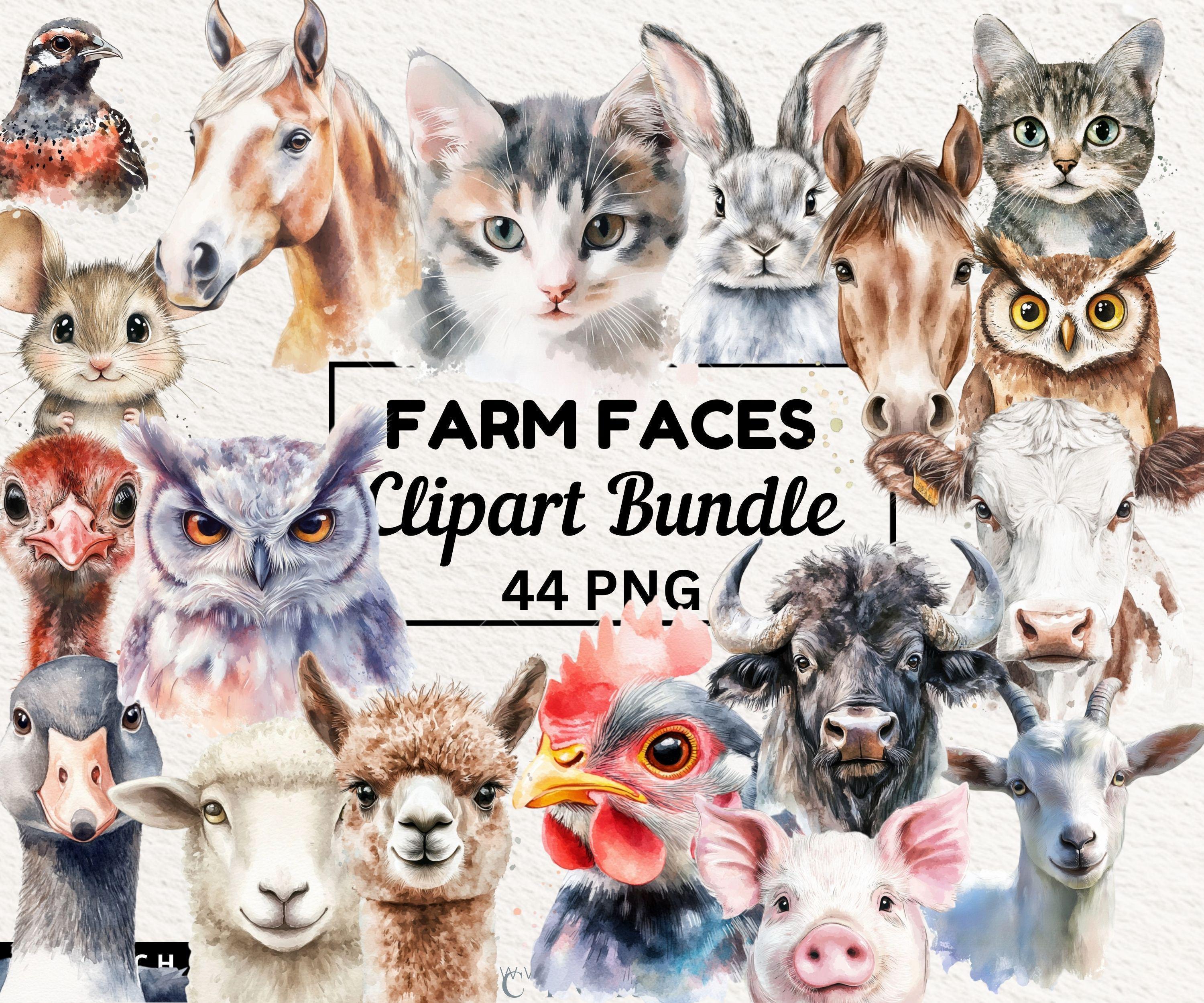 Farm Animals Faces Clipart Domestic Animals Clipart Farm Baby Portrait ...
