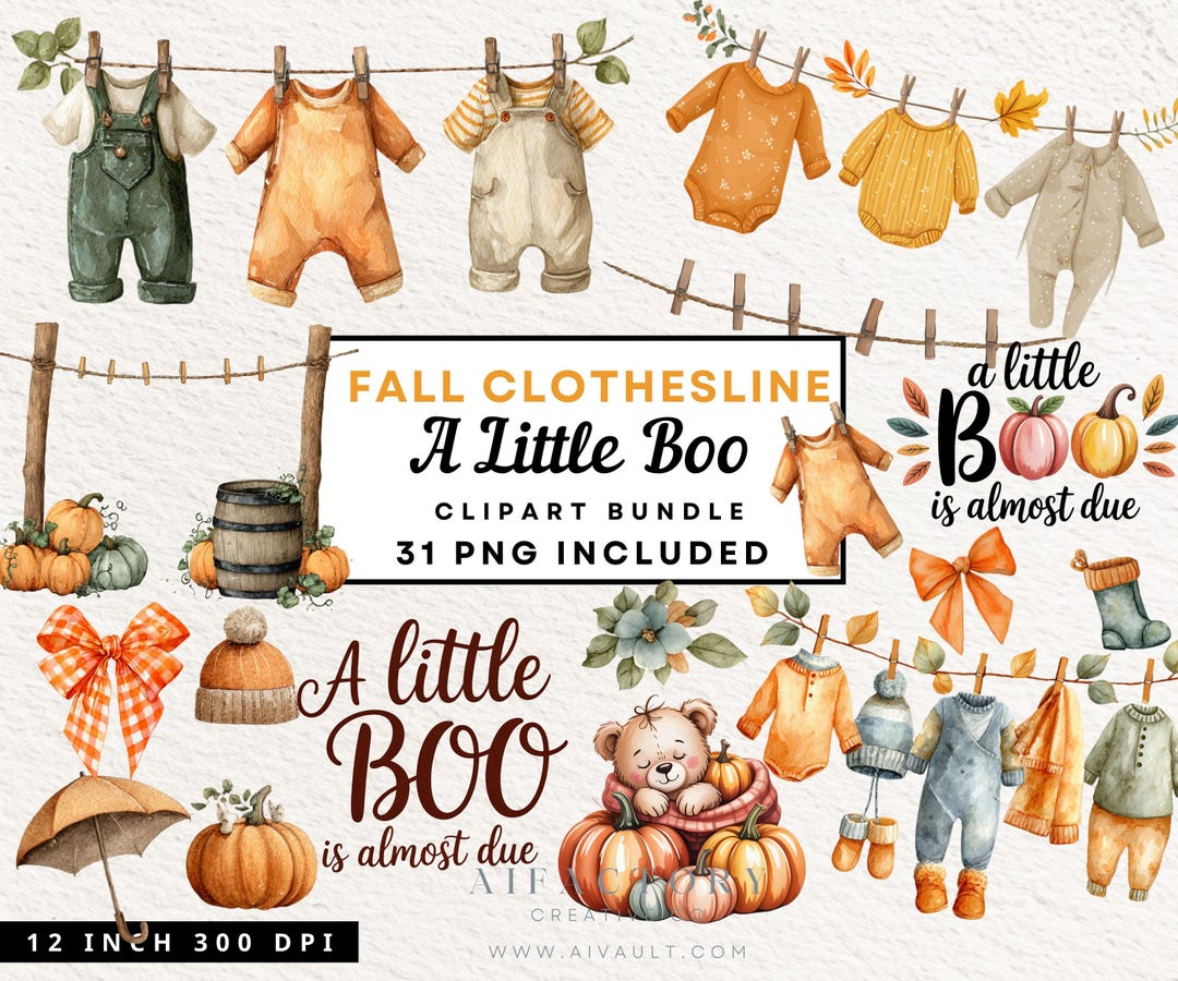 Fall Baby Clothes Line Clipart, A Little Boo Boho Baby Shower, Hanging ...