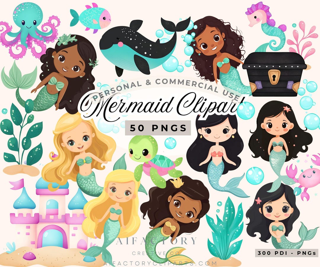 Mermaid Clipart, Under the Sea Mermaid Birthday Cute Mermaid Clipart ...