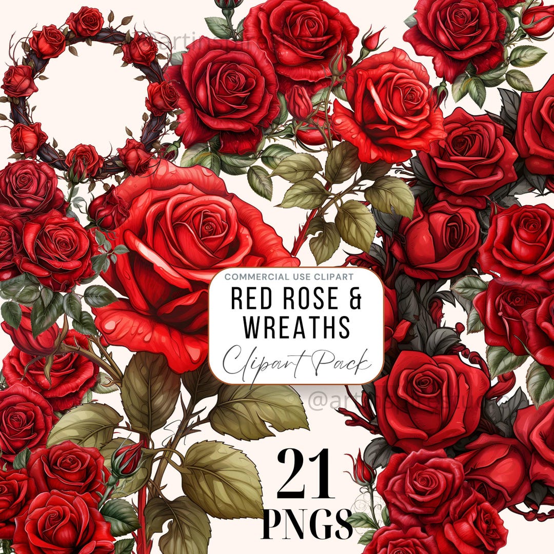 Red Roses Watercolor Clipart Bundle PNG Watercolor Floral Bouquet ...