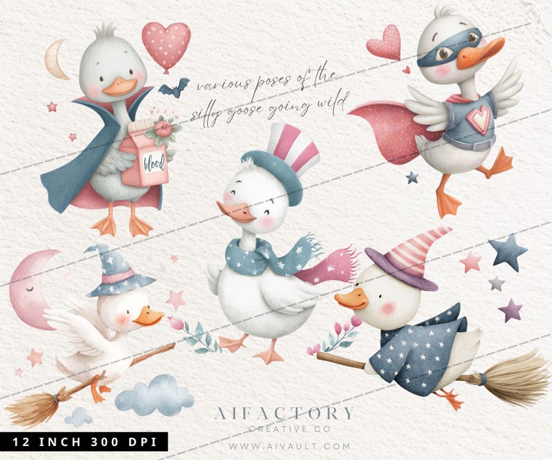 Silly Goose Clipart Halloween Party Watercolor Spooky Goose PNG Set ...