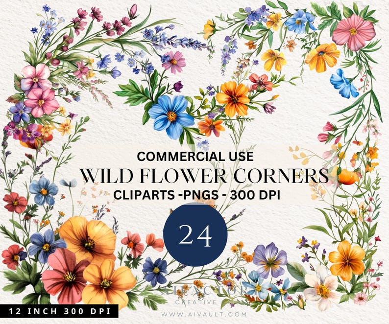 Wildflower Frame Corner Clipart, Spring Florals Frame Borders ...