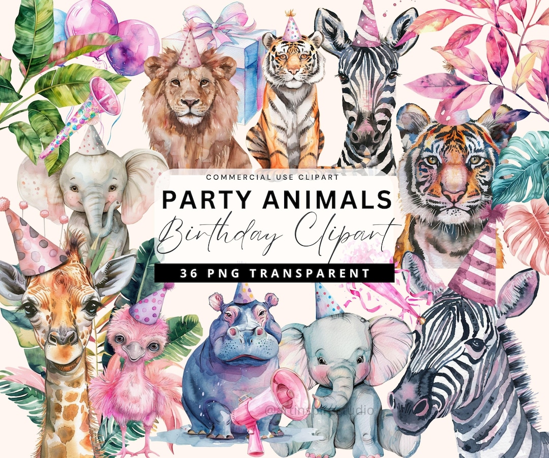 Party Animals Clipart,birthday Party Clipart, Jungle Animals Birthday ...