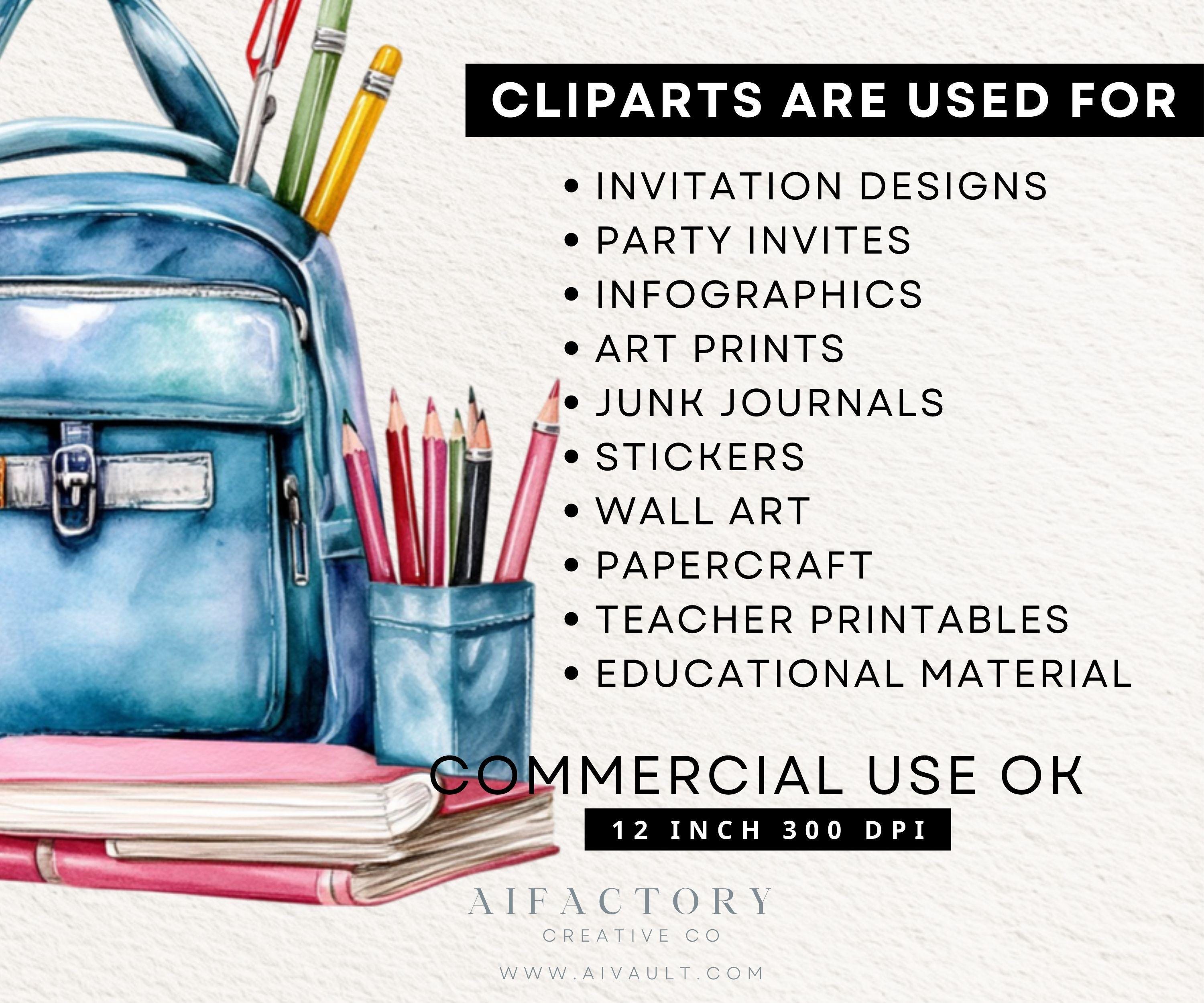 School Supply Clipart Watercolor, Teacher School, Classroom, Study Clip ...