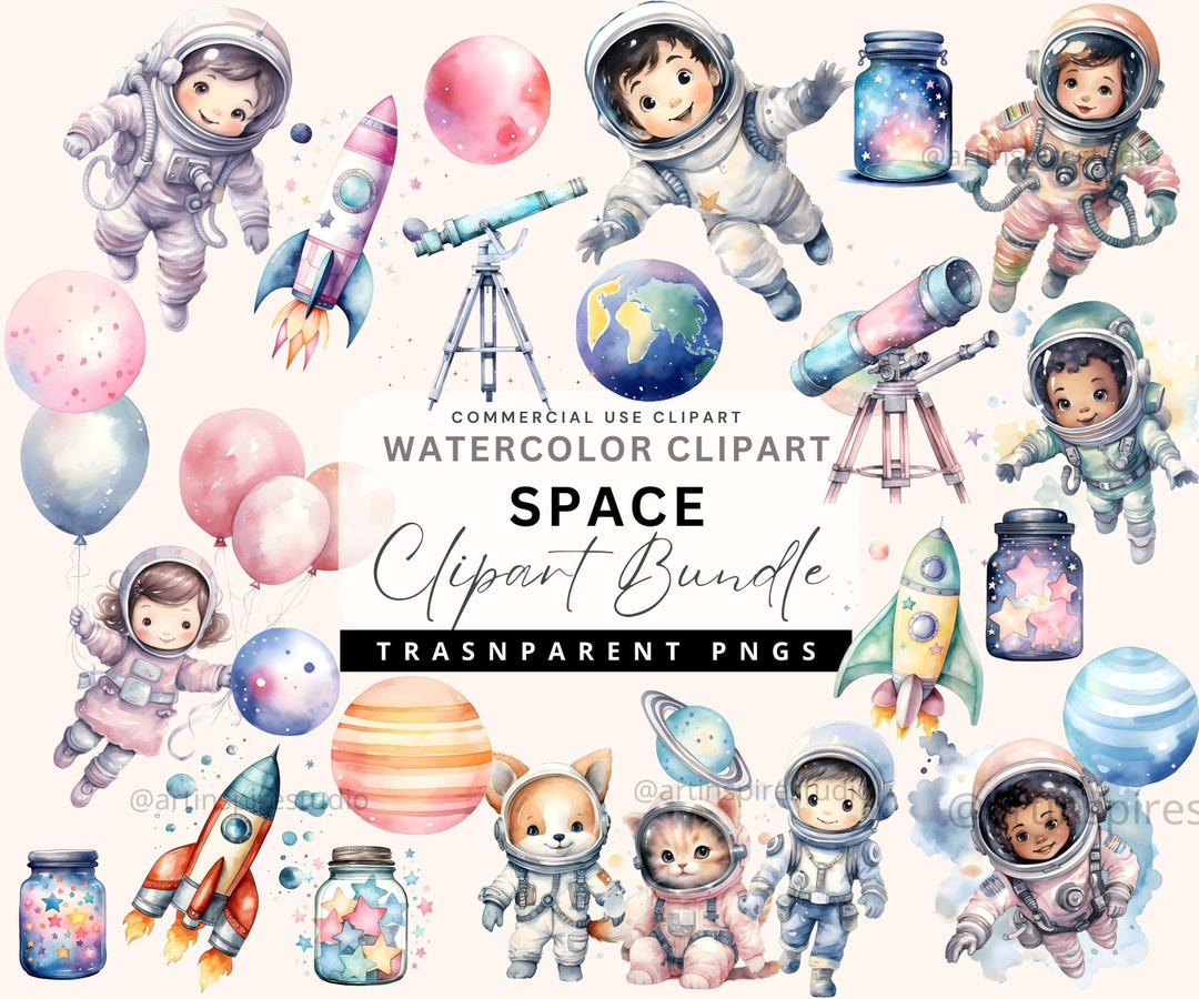 Watercolor Astronaut Space Clipart, Astronaut Nursery, Planets Clip Art ...