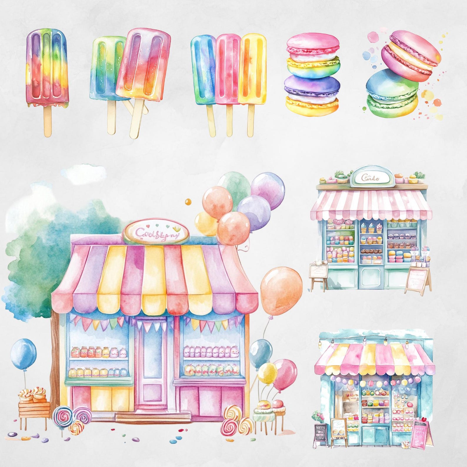 Pastel Candyland Clipart Set, Watercolor Sweets Clipart, Popsicle ...