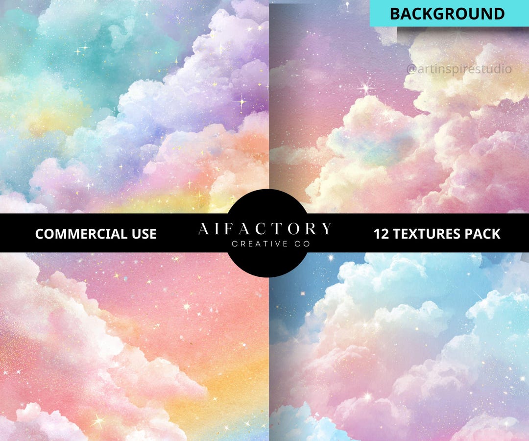 Rainbow Cloud Digital Paper Background Ombre Multicolor Pastel Galaxy ...