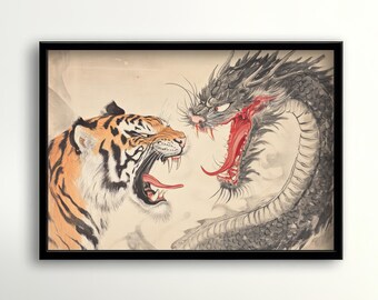 Custom Traditional Dragon Vs Tiger: Fiery Eastern Art Prints Red ...