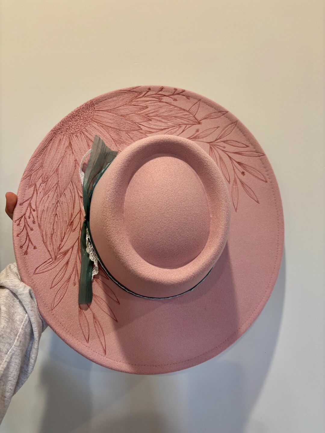 Hand-burned Floral Pink Wool Hat – One of a Kind - Etsy