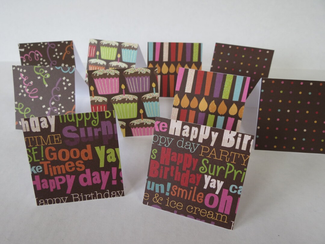 10 Mini Birthday Cards, Birthday Cards, Mini Cards, Handmade Cards ...