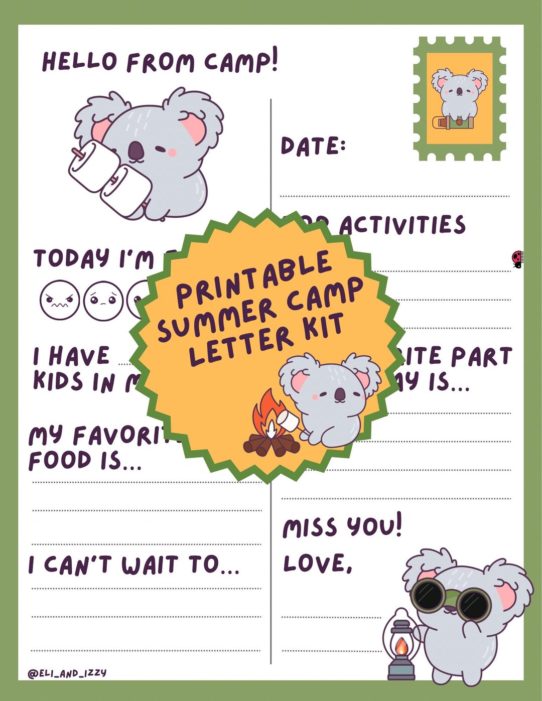 Camp Pen Pal Kit for Kids | Easy Camp Letters Printable | Koala Letter ...