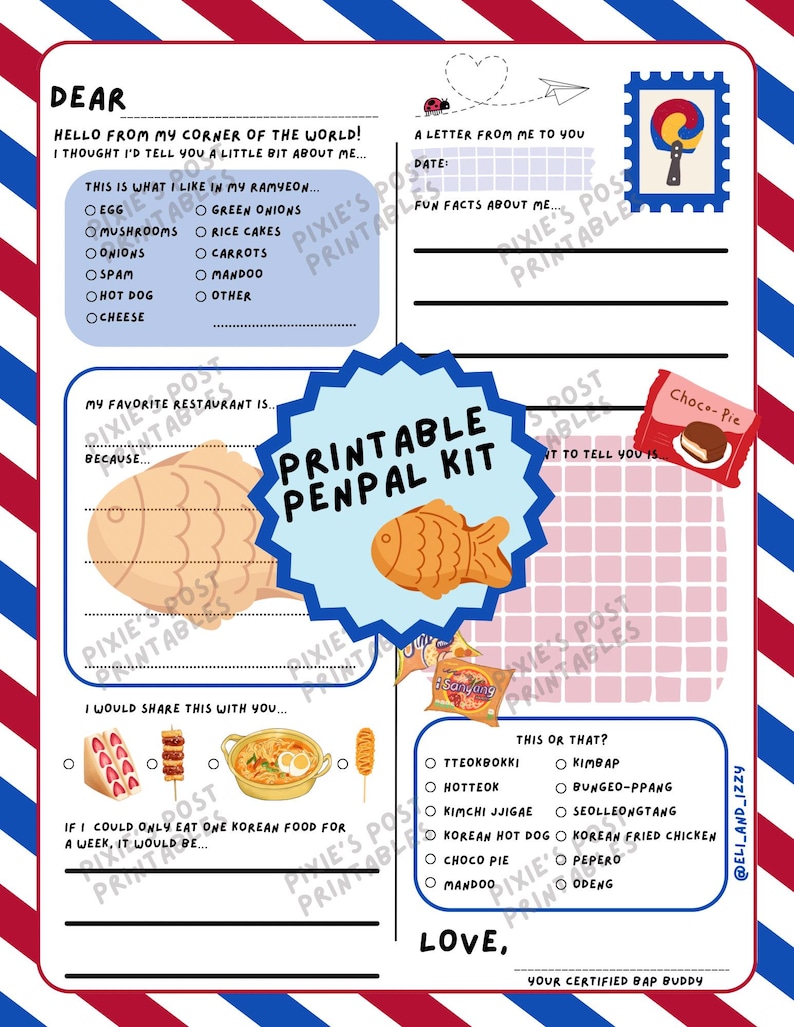 Korean Food Pen Pal Kit – Kids Printable Stationery With Prompts ...