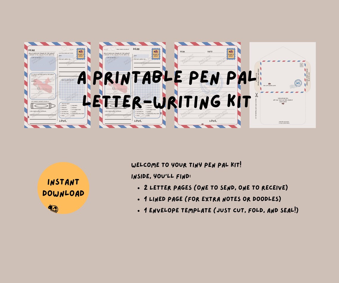 Kids Pen Pal Letter Kit – Printable Stationery With Prompts & Envelope ...