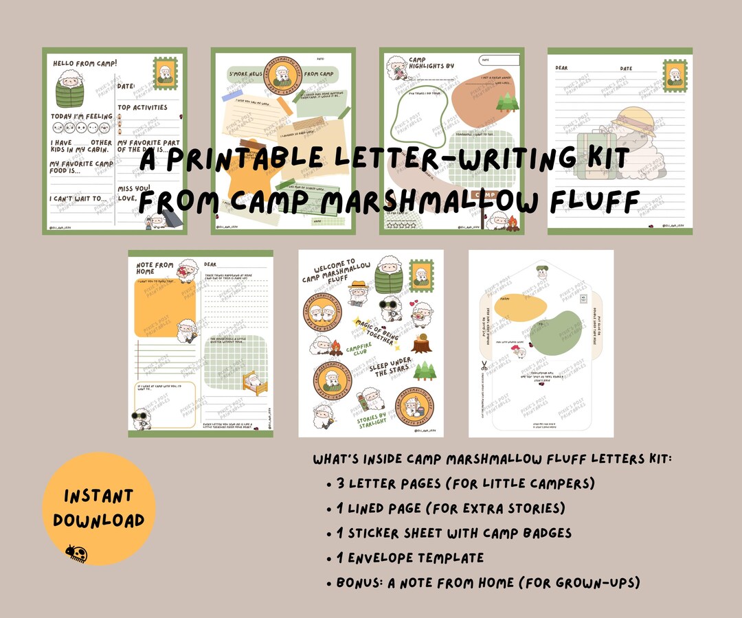 Camp Marshmallow Fluff Letters Kit – Printable Stationery for Kids ...