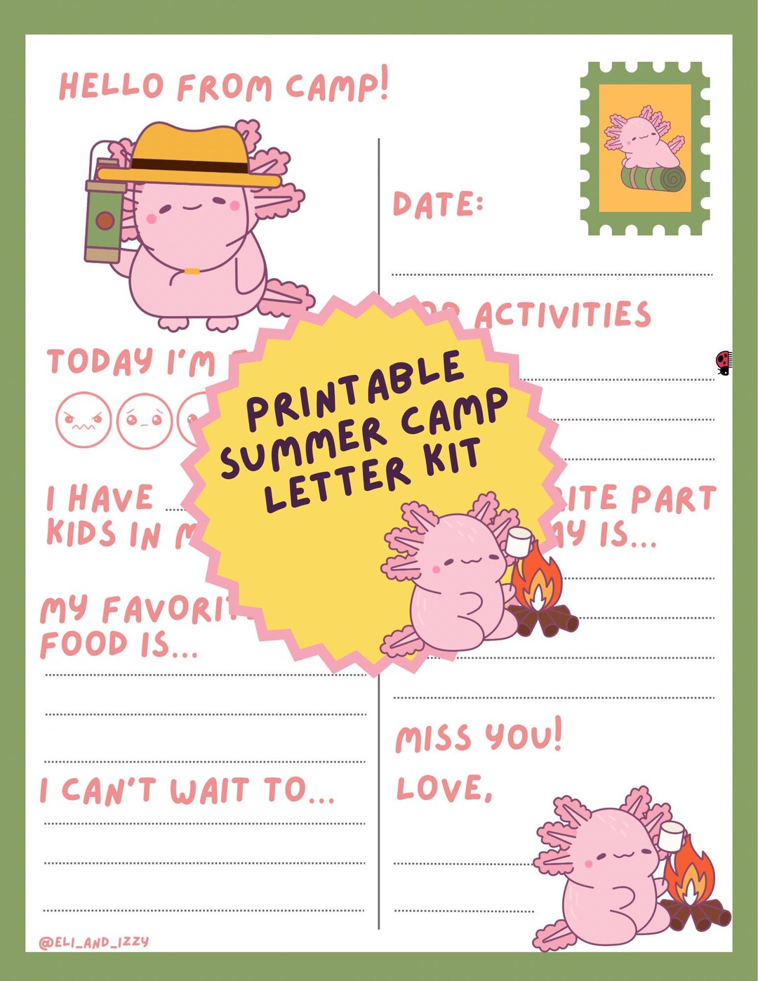 Printable Camp Letters Kit Printable Stationery for Kids - Axolotl ...