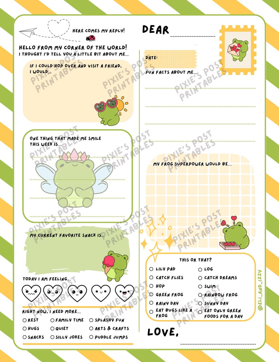 Frog Pen Pal Letter Kit – Printable Stationery Set With Prompts ...