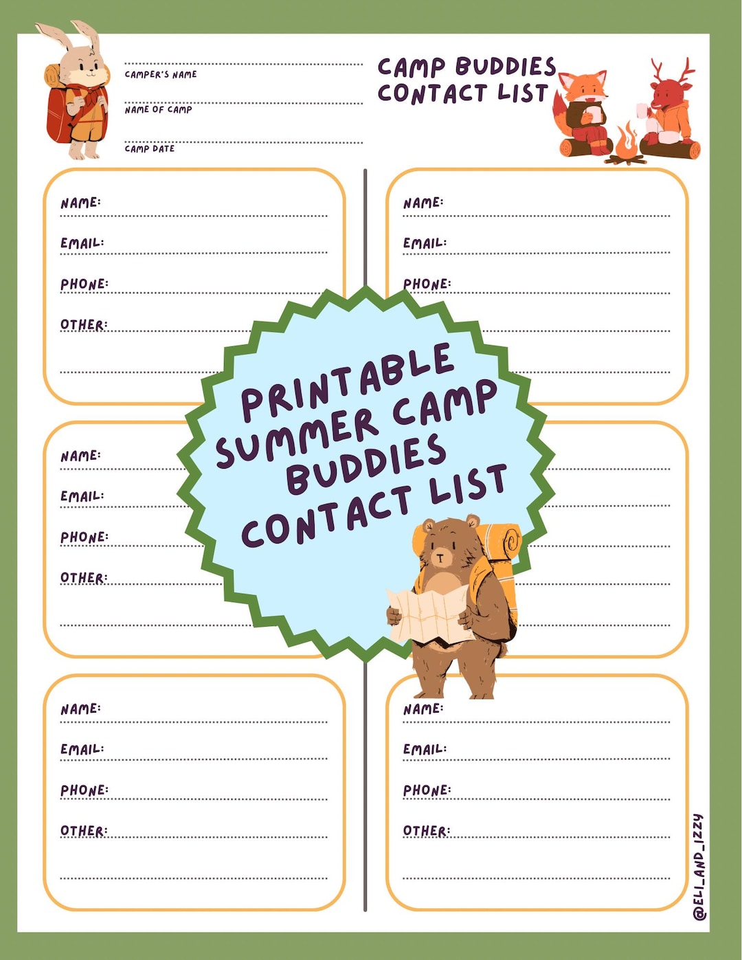 Camp Friends Contact List Printable – Summer Camp Memory Sheet for Kids ...