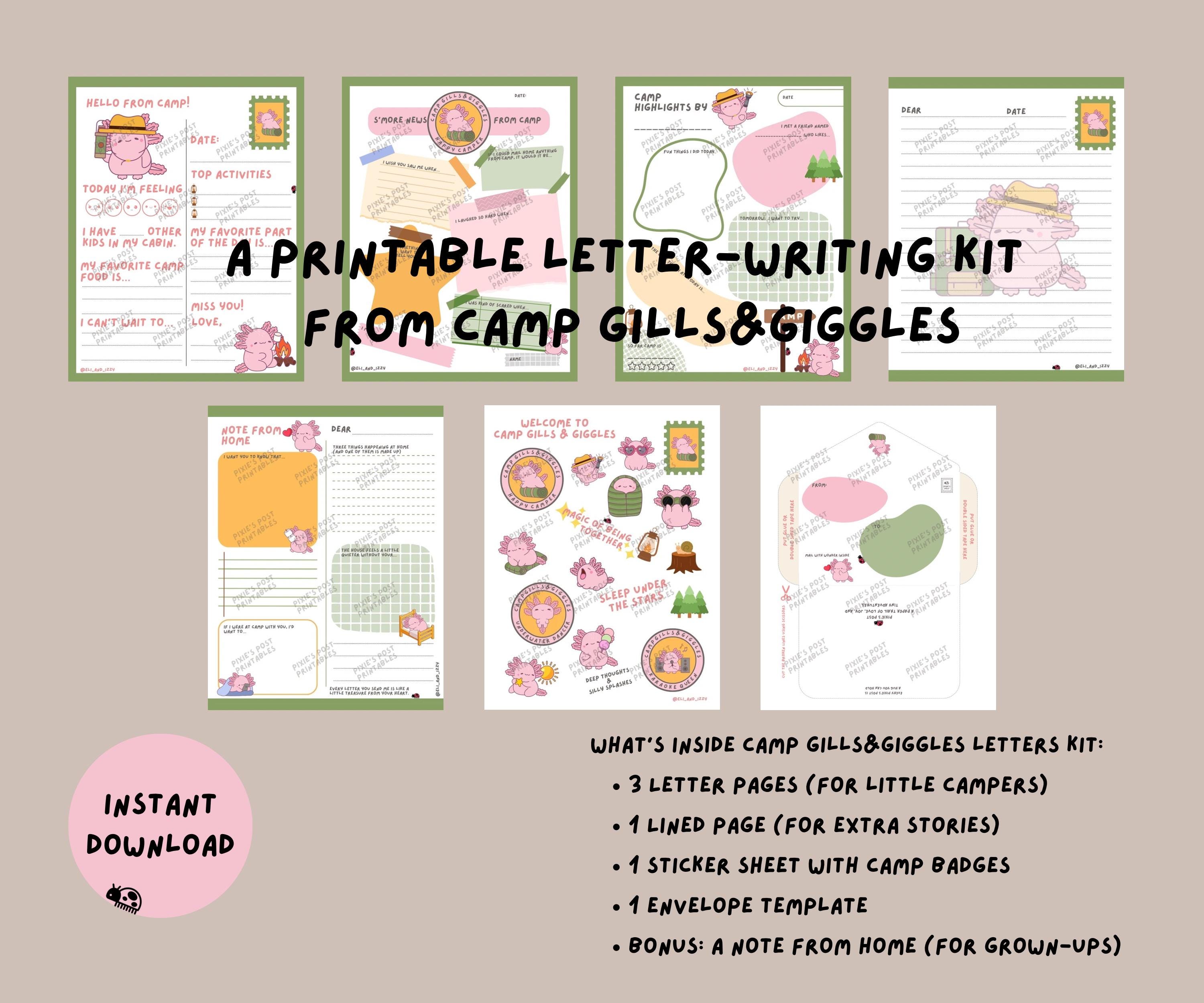 Camp Pen Pal Kit for Kids | Easy Camp Letters Printable | Axolotl ...