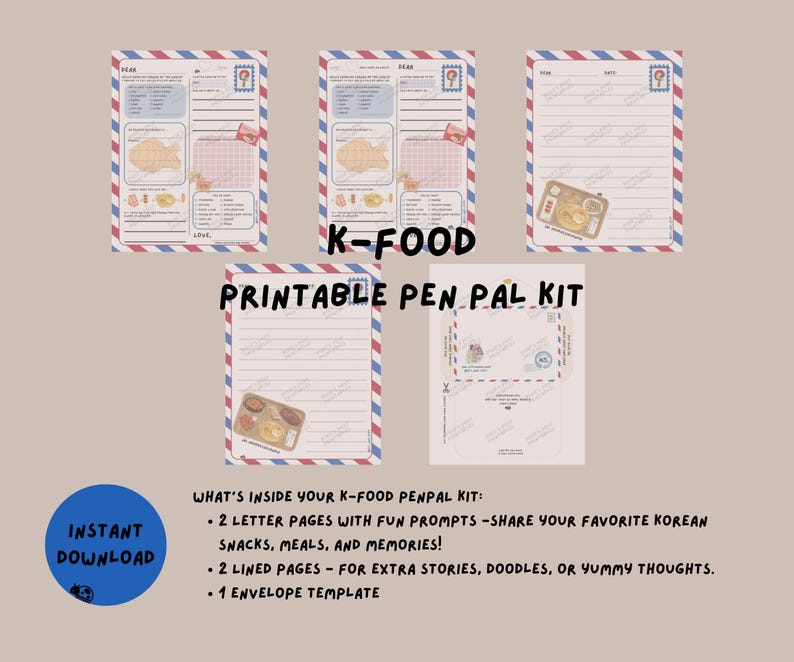 Korean Food Pen Pal Kit – Kids Printable Stationery With Prompts ...