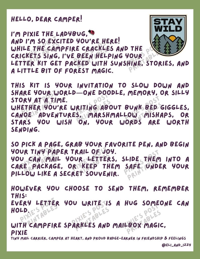 Printable Sleepaway Summer Camp Letters Kit - Stationery for Kids -camp ...