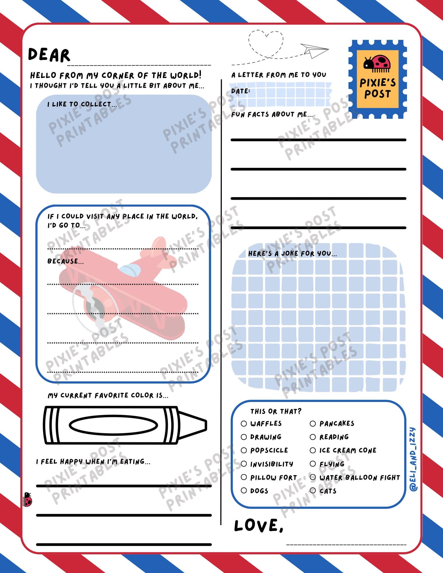 Kids Pen Pal Letter Kit – Printable Stationery With Prompts & Envelope ...