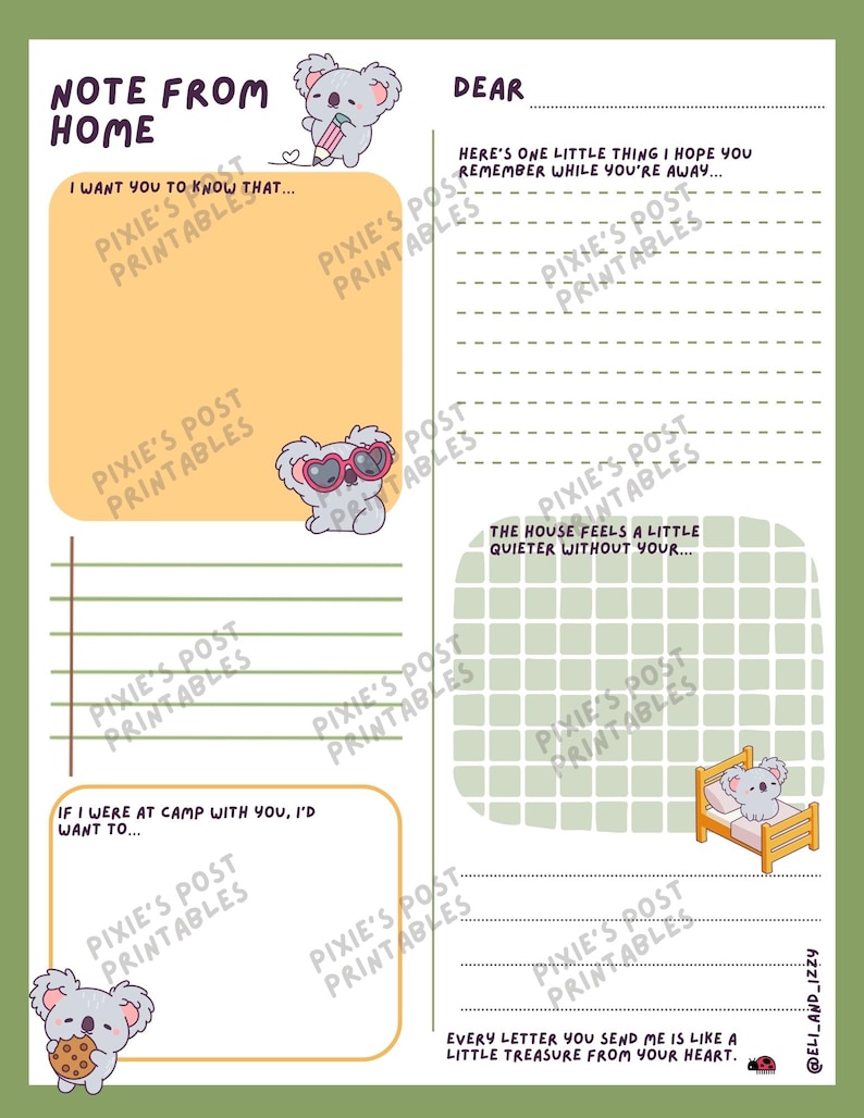 Camp Koala Cuddle Letters Kit - Printable Stationery for Kids - Koala ...