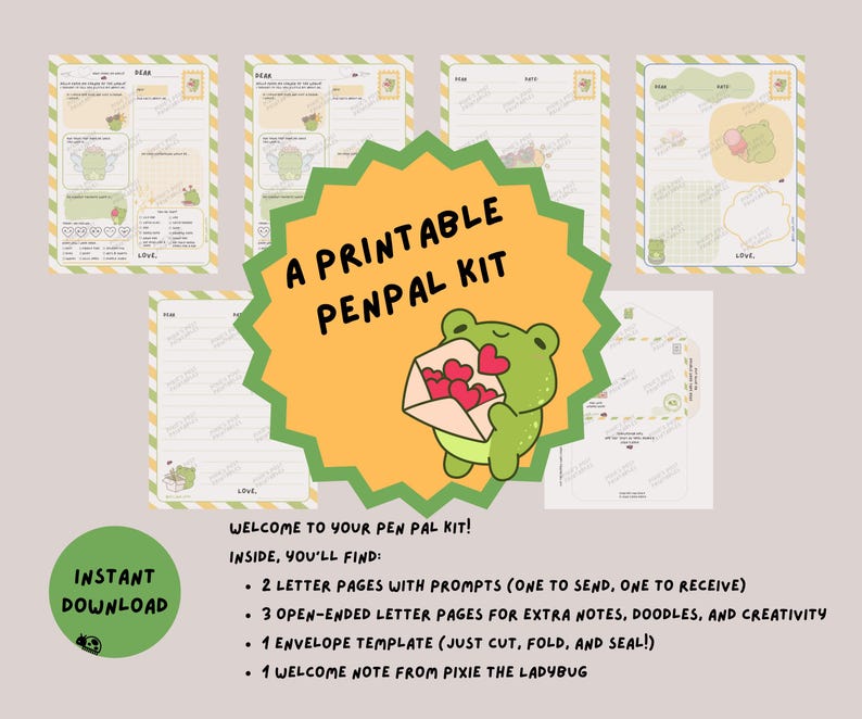 Frog Pen Pal Letter Kit – Printable Stationery Set With Prompts ...