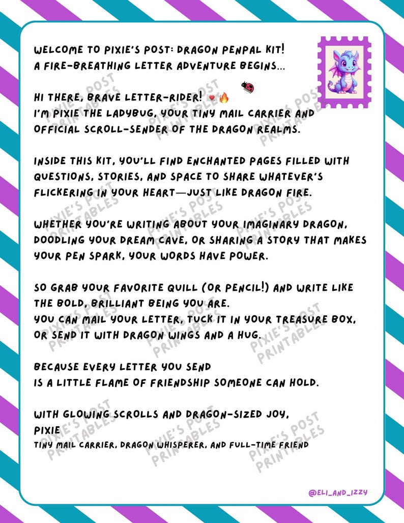 Printable Pen Pal Letter Kit – Dragon Themed Kids Stationery Set With ...