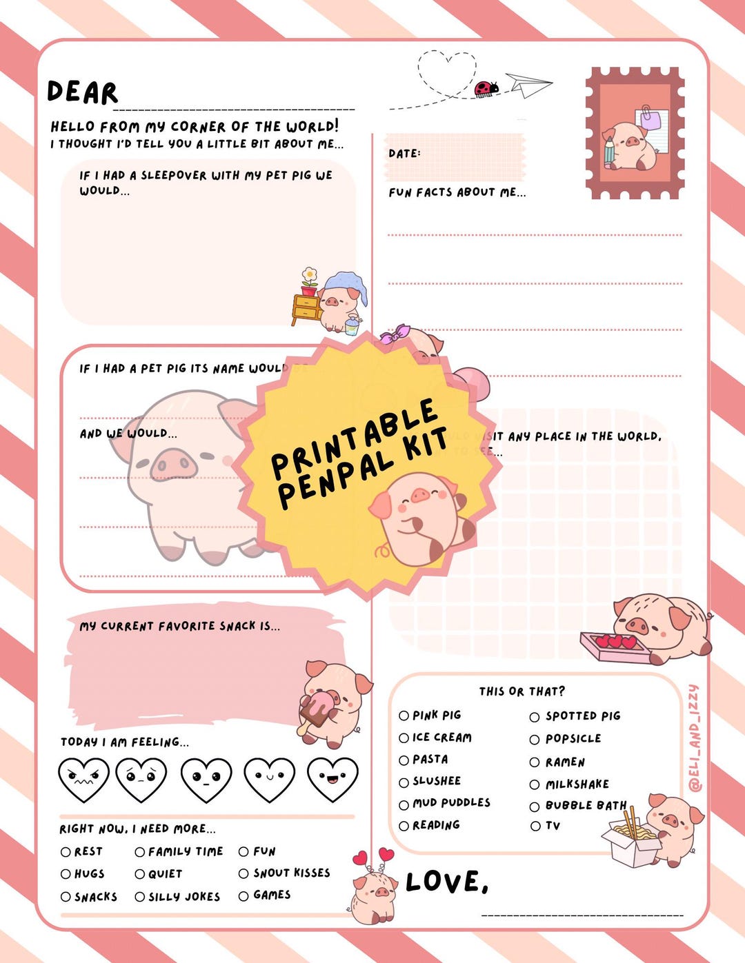 Piggy Pen Pal Letter Kit – Printable Stationery Set for Kids With ...