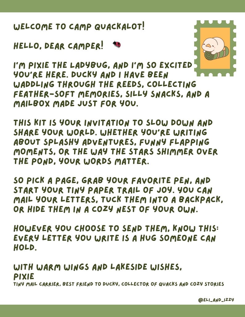 Camp Pen Pal Kit for Kids | Easy Camp Letters Printable | Duck Letter ...