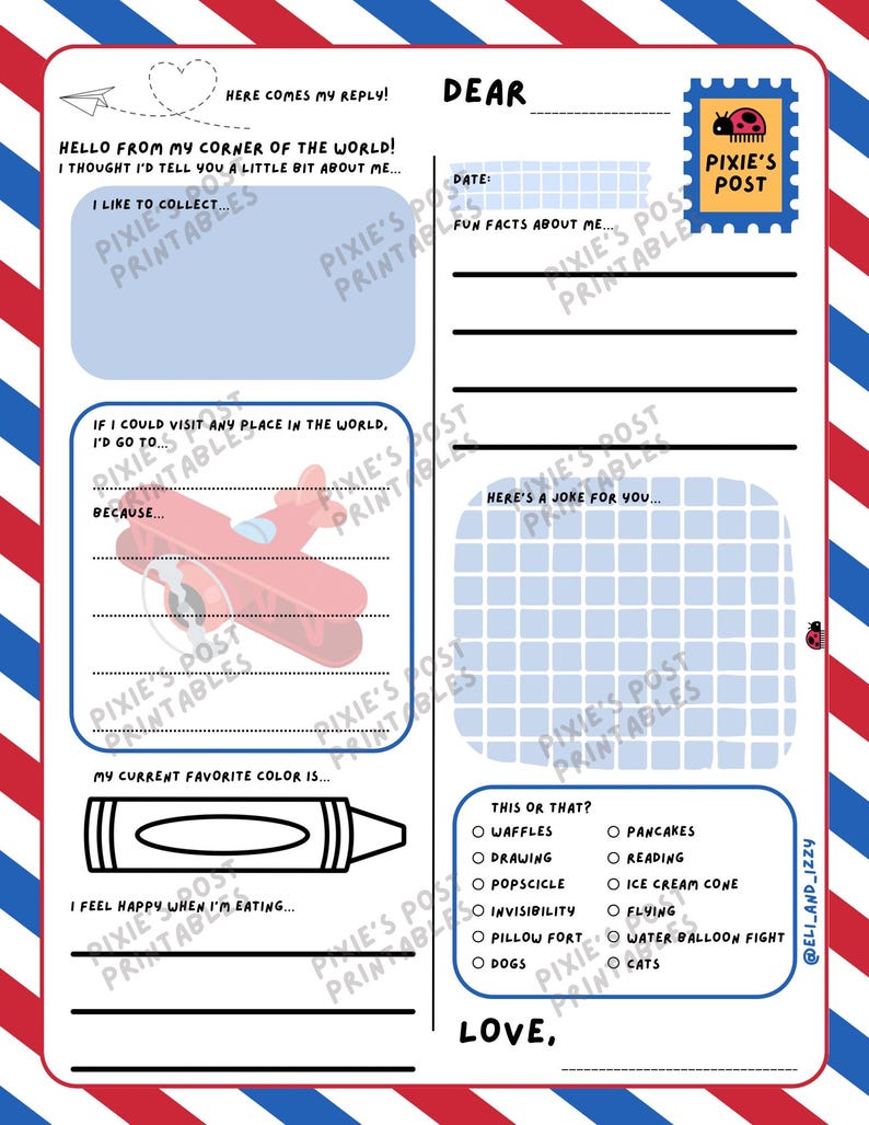 Kids Pen Pal Letter Kit – Printable Stationery With Prompts & Envelope ...