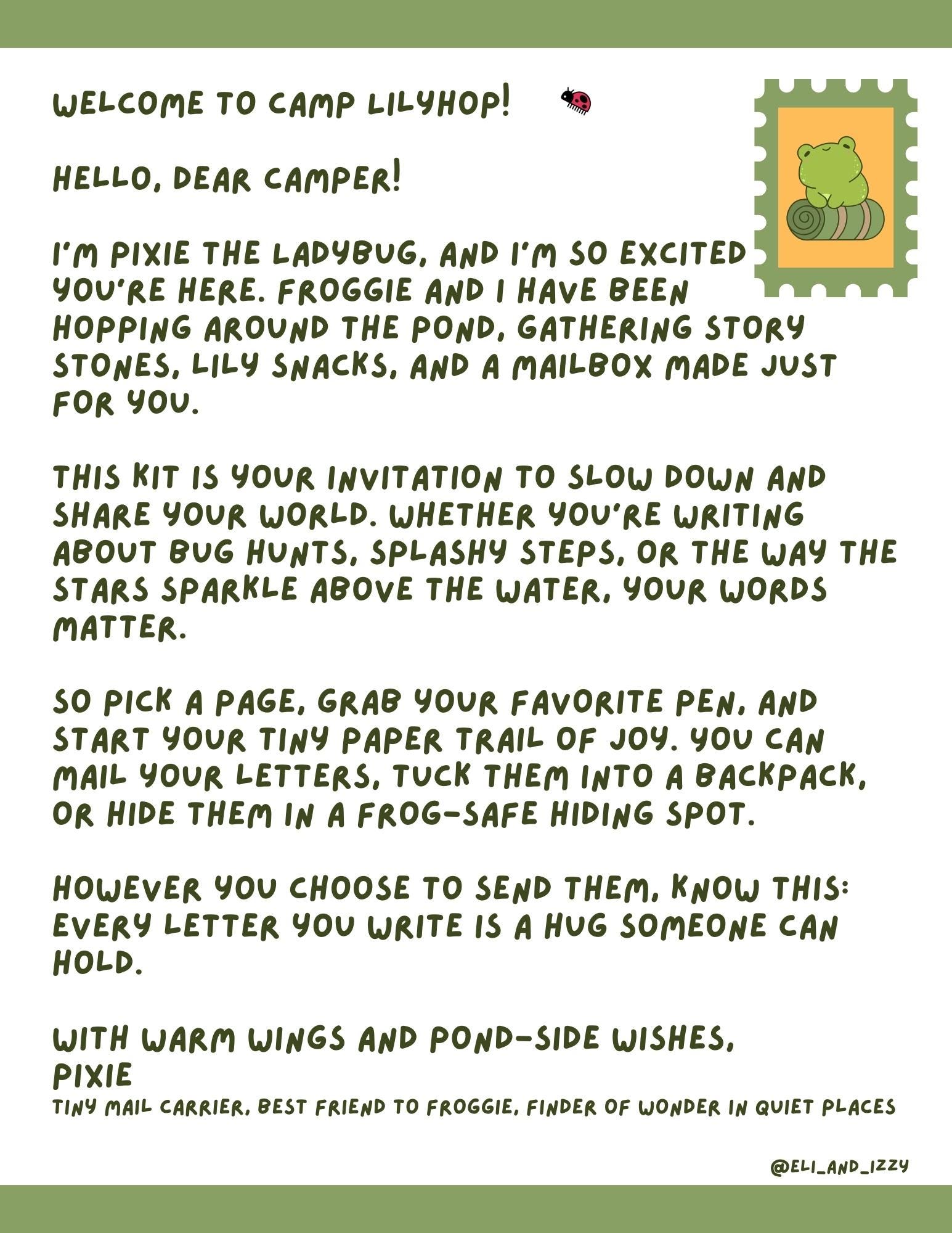 Camp Pen Pal Kit for Kids | Easy Camp Letters Printable | Frog Letter ...