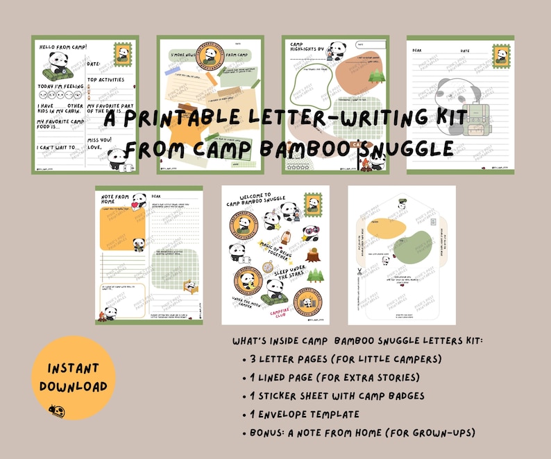 Camp Pen Pal Kit for Kids | Easy Camp Letters Printable | Panda Letter ...