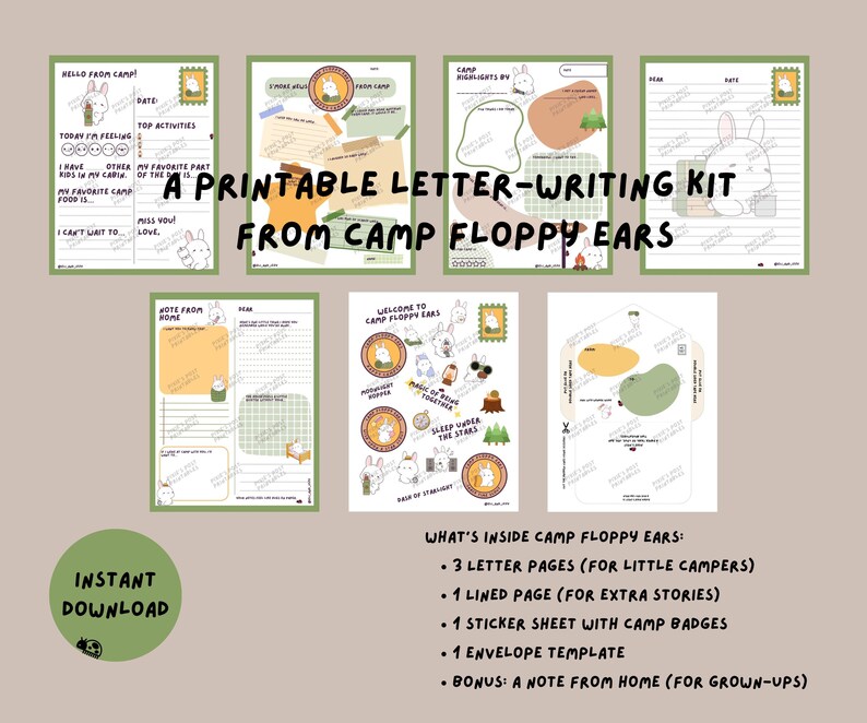 Printable Camp Letters Kit - Printable Bunny Stationery for Kids ...