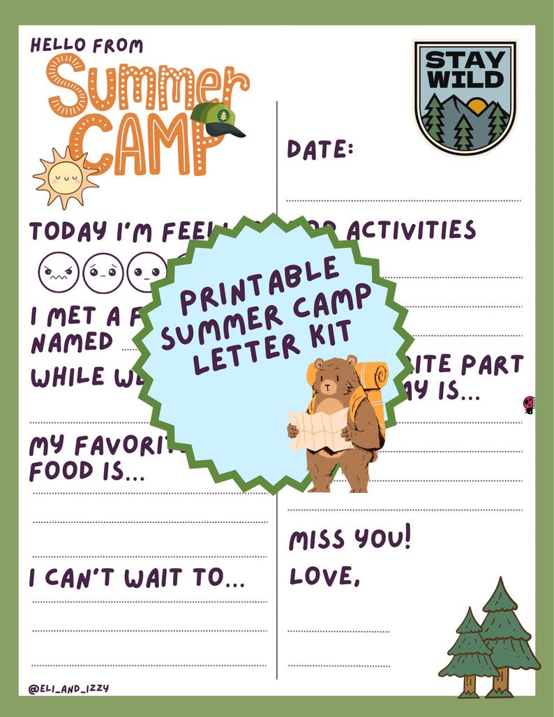 Printable Sleepaway Summer Camp Letters Kit - Stationery for Kids -camp ...