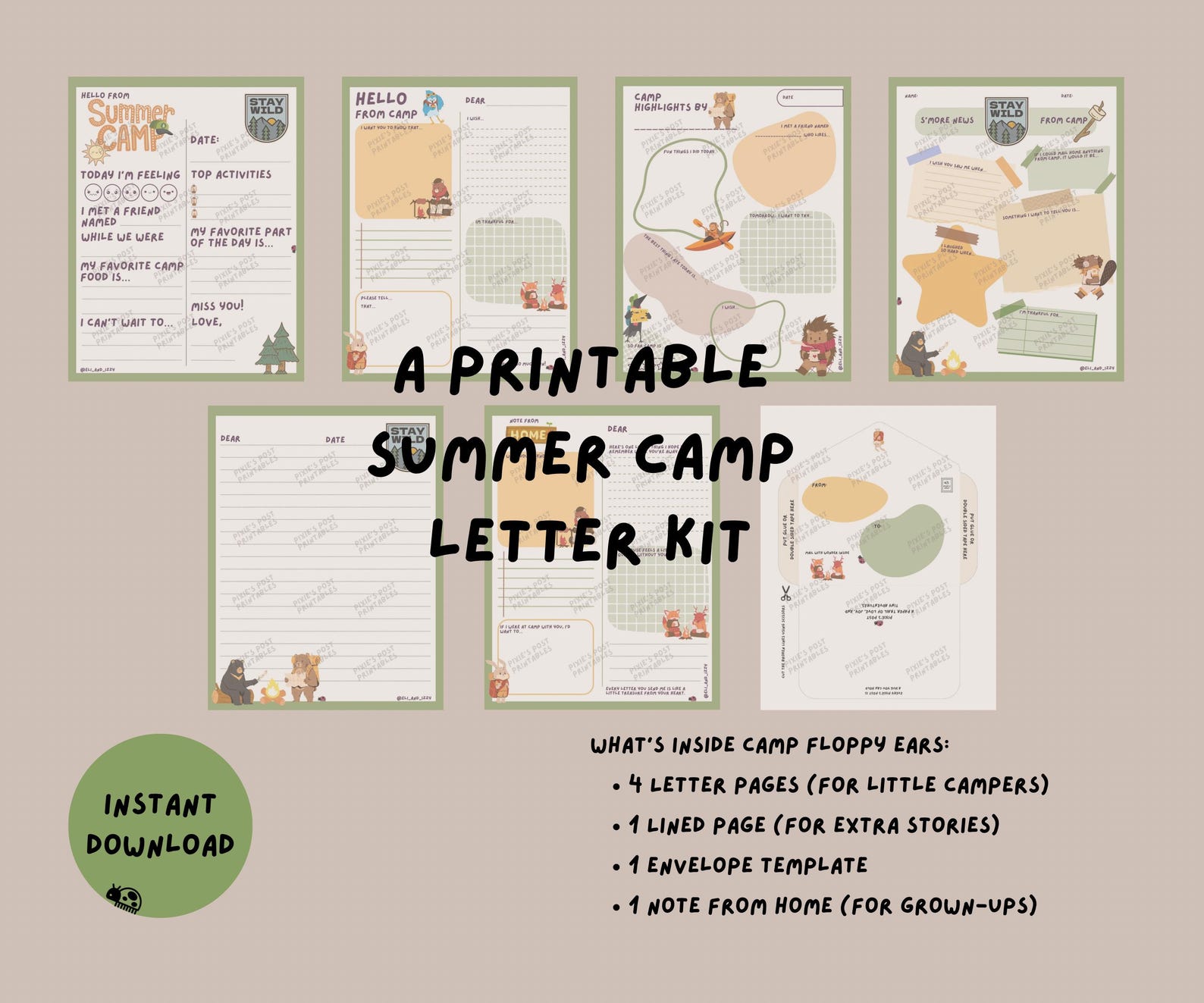 Printable Sleepaway Summer Camp Letters Kit - Stationery for Kids -camp ...