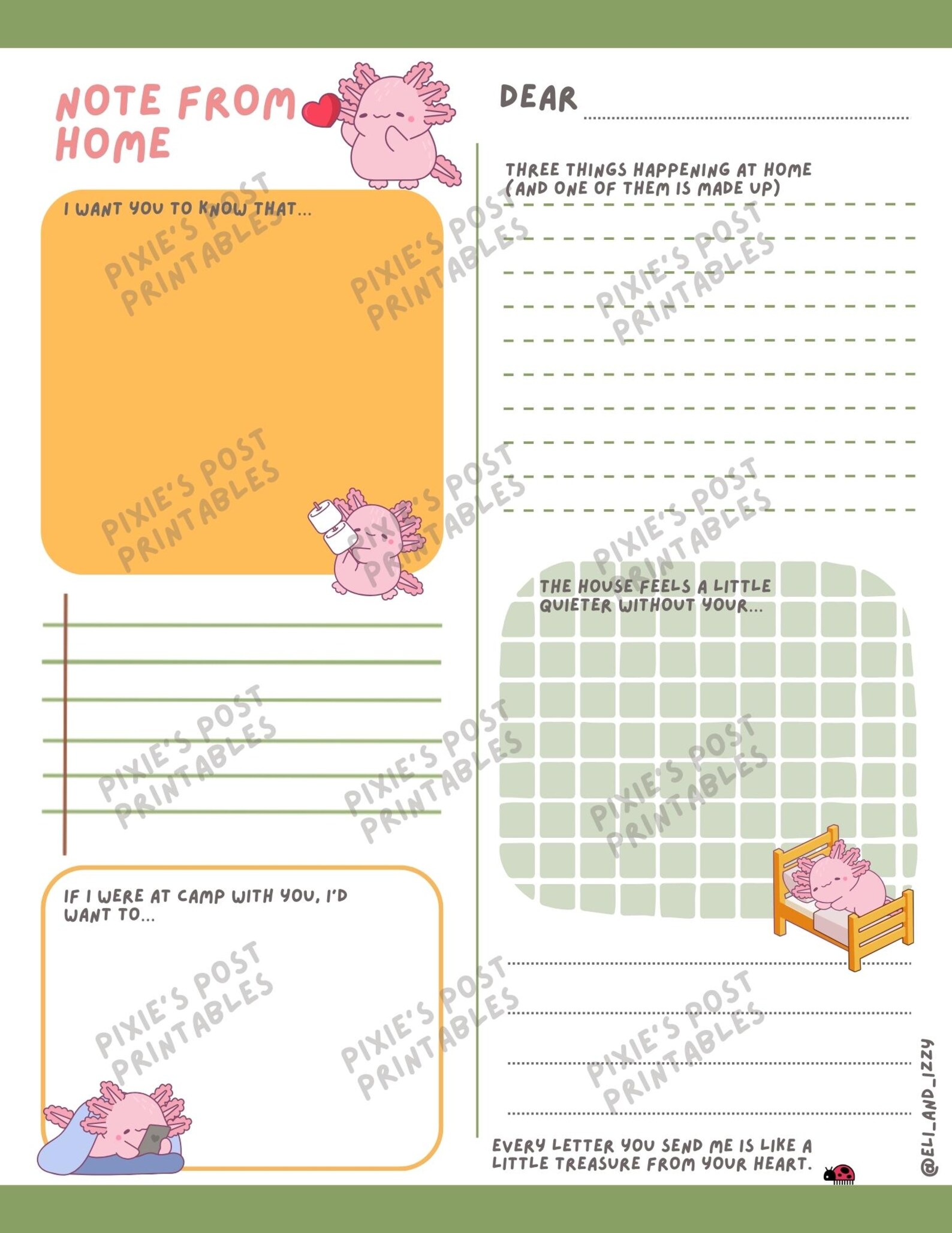 Printable Camp Letters Kit Printable Stationery for Kids - Axolotl ...