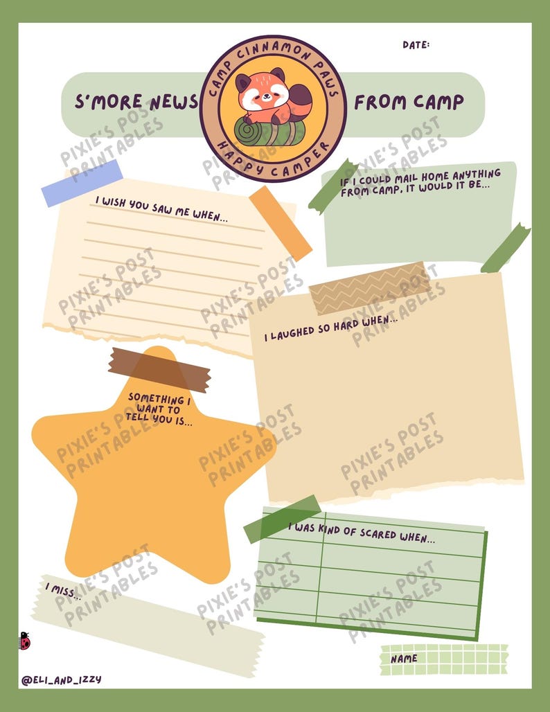 Printable Camp Letters Kit-printable Stationery for Kids- Red Panda ...