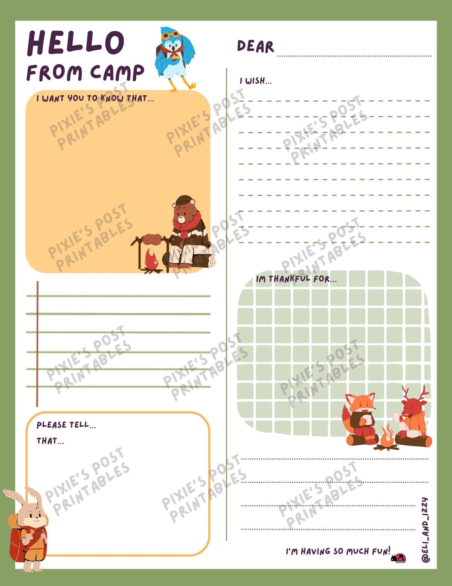Printable Sleepaway Summer Camp Letters Kit - Stationery for Kids -camp ...