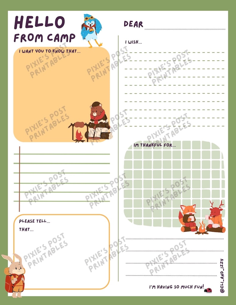 Printable Sleepaway Summer Camp Letters Kit - Stationery for Kids -camp ...