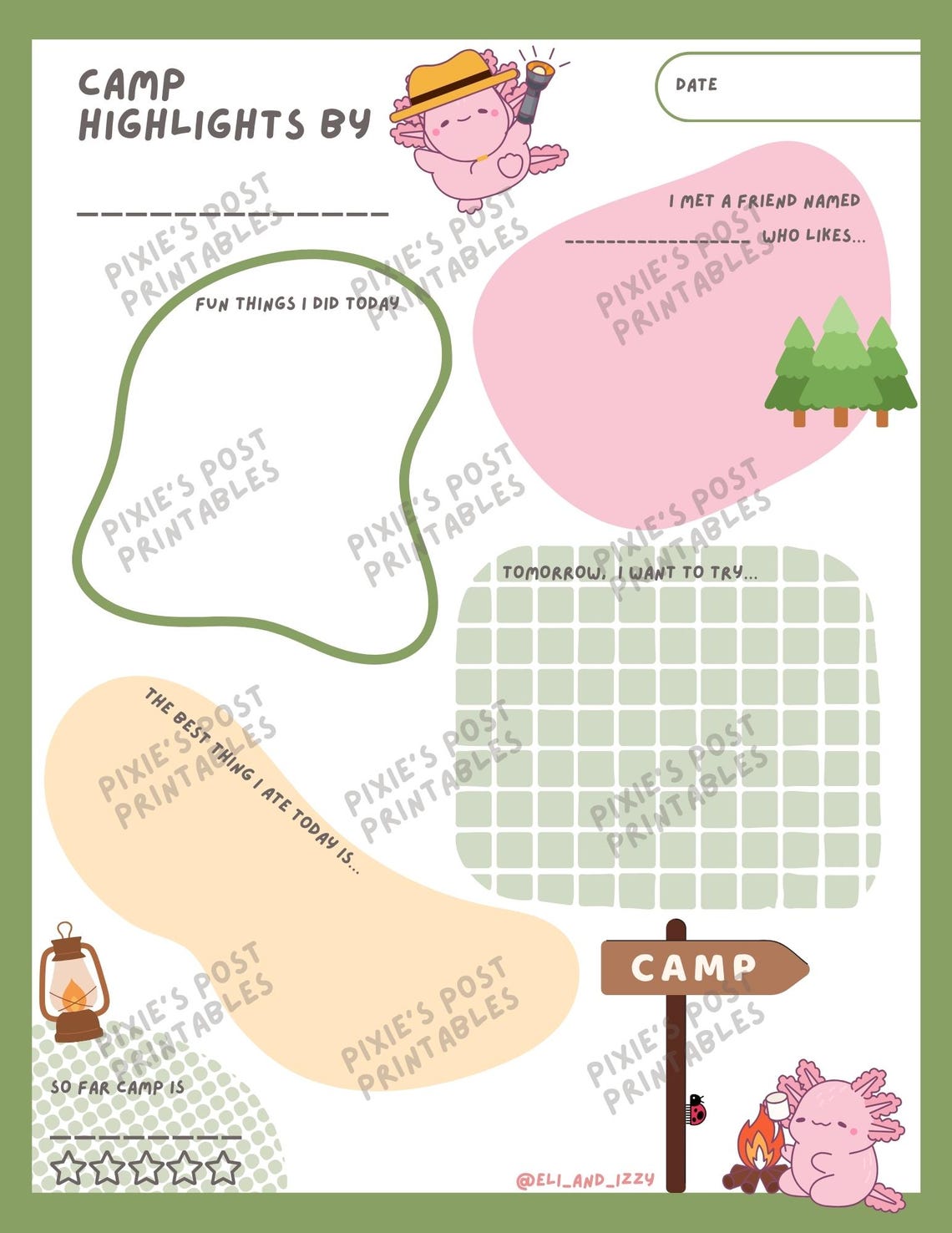 Printable Camp Letters Kit Printable Stationery for Kids - Axolotl ...
