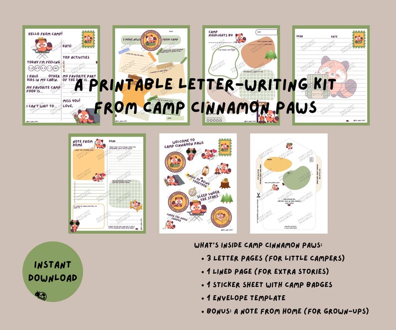 Printable Camp Letters Kit-printable Stationery for Kids- Red Panda ...