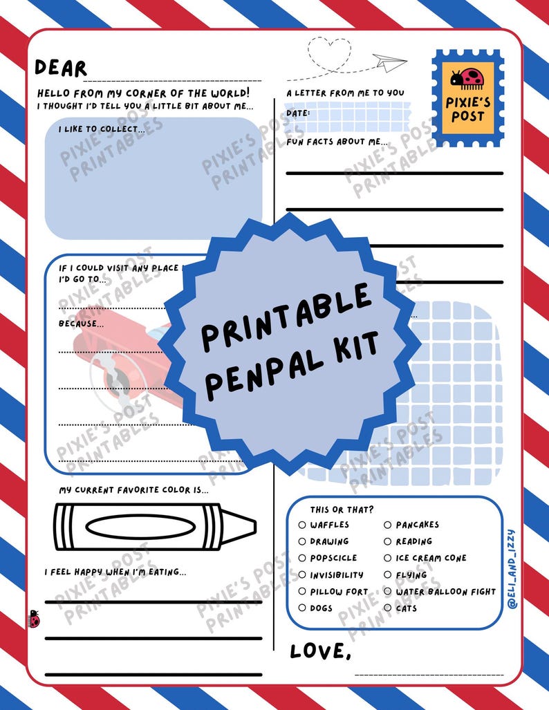 Kids Pen Pal Letter Kit – Printable Stationery With Prompts & Envelope ...